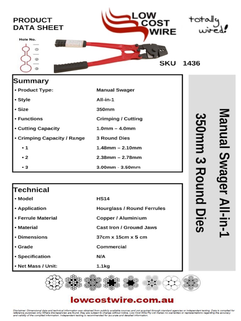 Heavy Duty Hand Swaging Tool Range 1.5mm-3.5mm - Low Cost Wire
