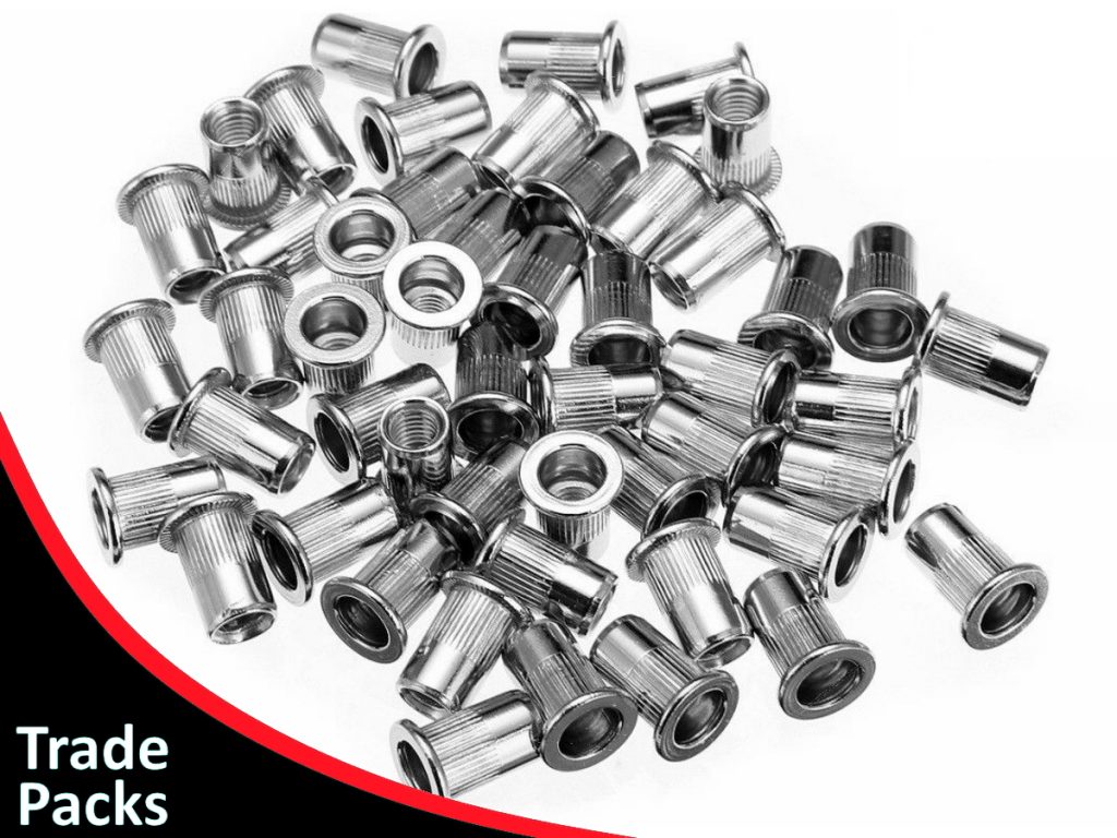 Nutsert M4 Zinc Plated Steel Large Flange Splined TRADE PACKS