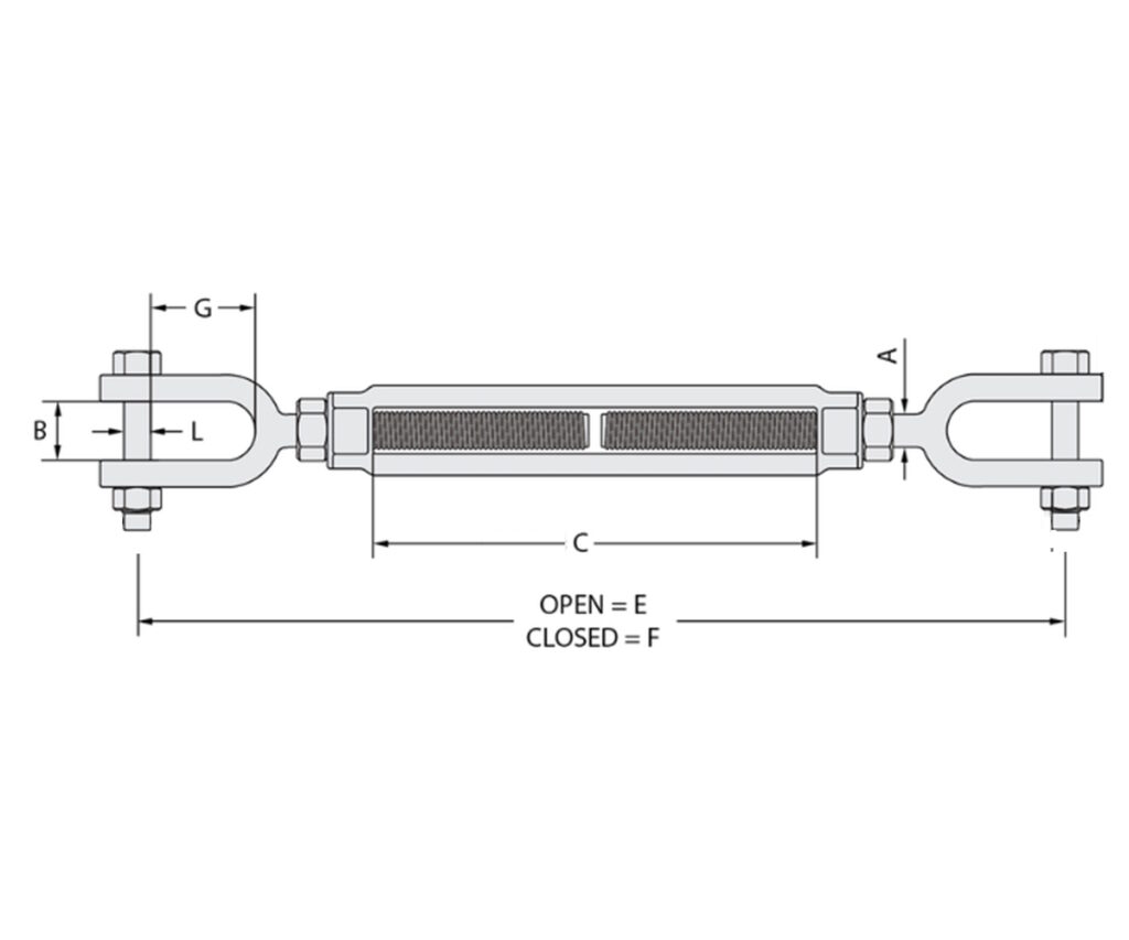 Jaw Jaw Open Turnbuckle 3/8″ 10mm 0.54T Galvanised Steel TRADE PACKS