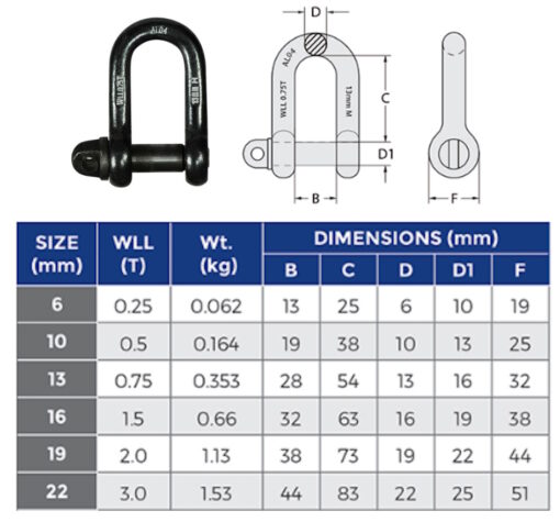Dee Shackle “M” Rated Galvanised Steel ALL SIZES